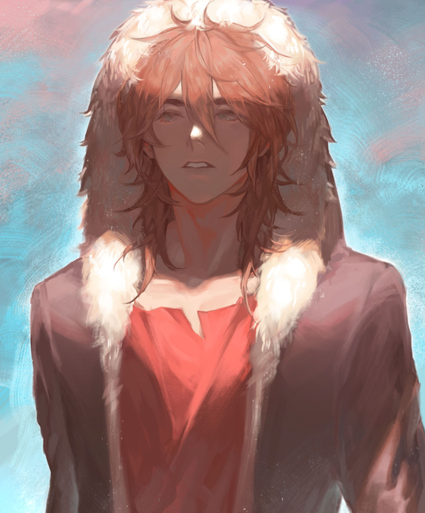 Safebooru - 1boy absurdres black jacket brown hair chinese commentary commentary request fur ...