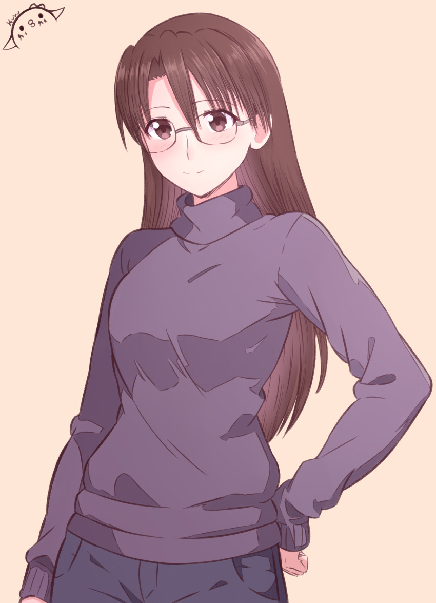 Safebooru - 1girl absurdres azumanga daioh blue pants blue sweater brown eyes brown hair closed ...