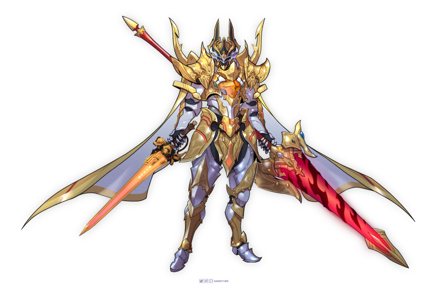 Safebooru - 1boy armor breastplate cape commentary dual wielding full ...