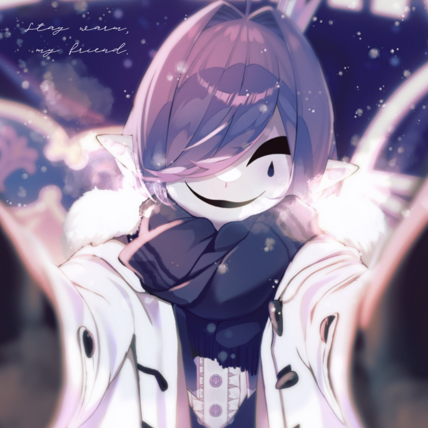 Safebooru - 1other androgynous black scarf character request coat copyright request fur-trimmed ...