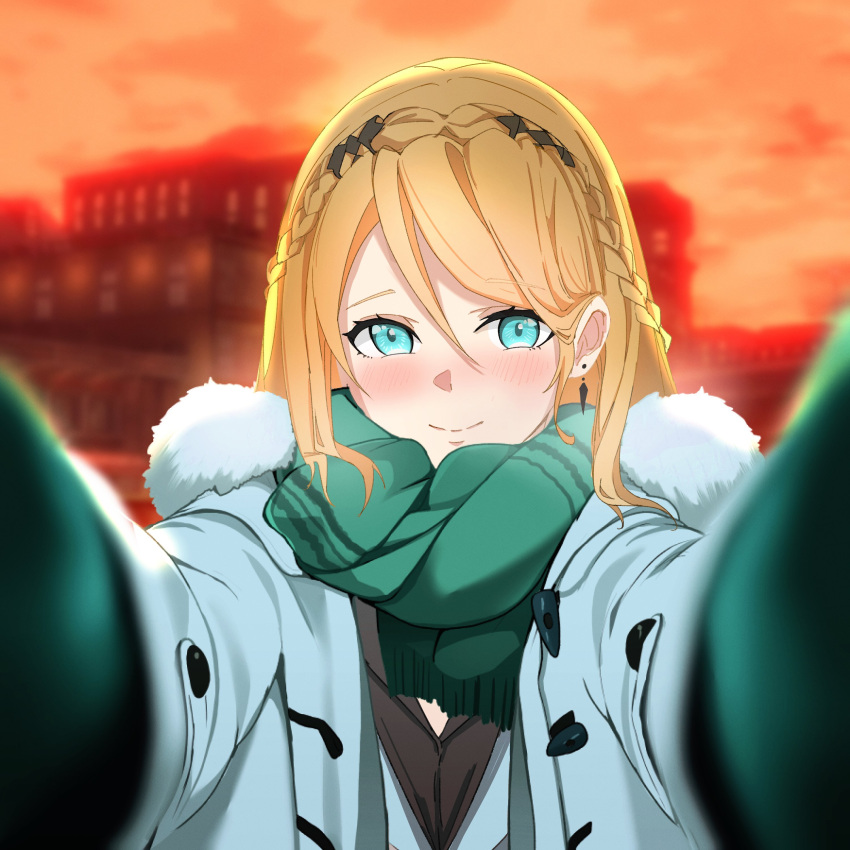 Safebooru - 1girl absurdres blonde hair blue eyes braid coat crown braid earrings eiyuu densetsu ...