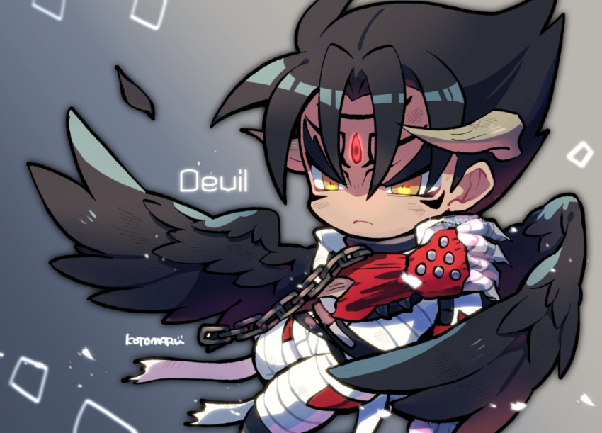 Safebooru - 1boy bandages black hair black wings character name closed ...