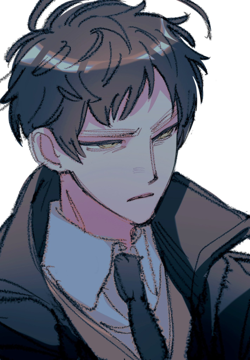 Safebooru - 1boy black hair black jacket black necktie brown vest character request close-up ...