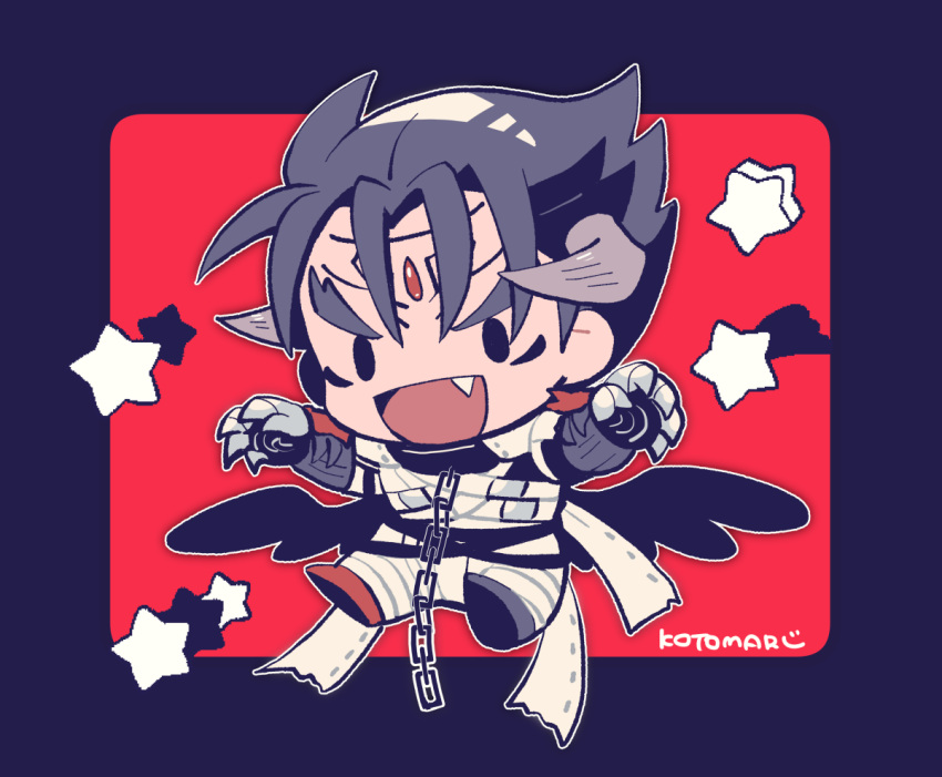 Safebooru - 1boy bandages black wings chain chibi devil jin facial mark ...