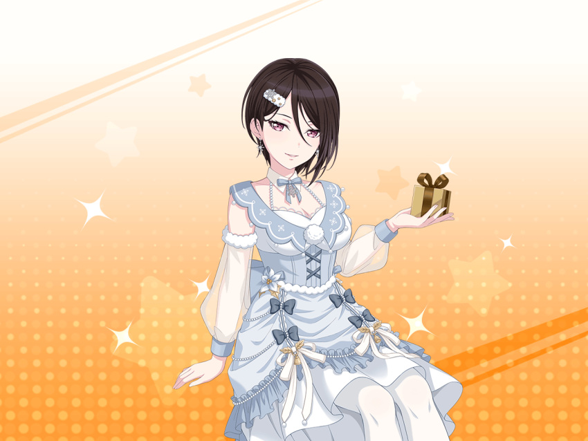 Safebooru - bang dream! black hair dress official art red eyes short hair smile yashio rui | 4673183