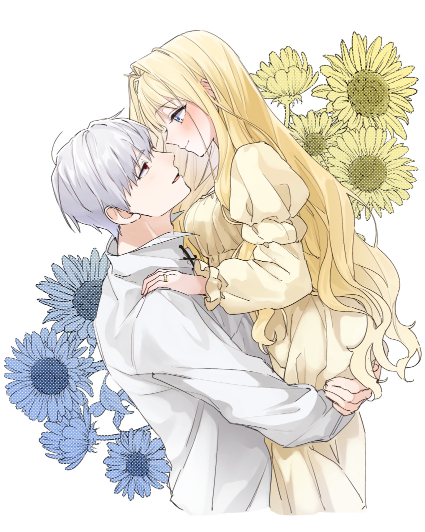 Safebooru - 1boy 1girl blush breasts carrying carrying person closed mouth dress hair intakes ...