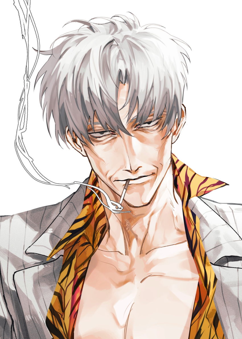Safebooru - 1boy akagi shigeru animal print black eyes blazer cigarette ...