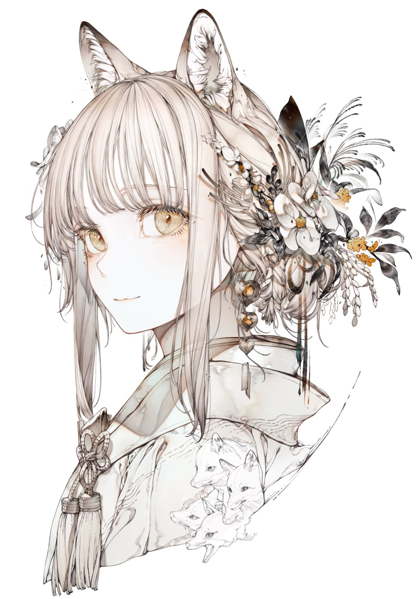 Safebooru - 1girl animal ears blonde hair fox ears hair ornament highres hito komoru looking at ...