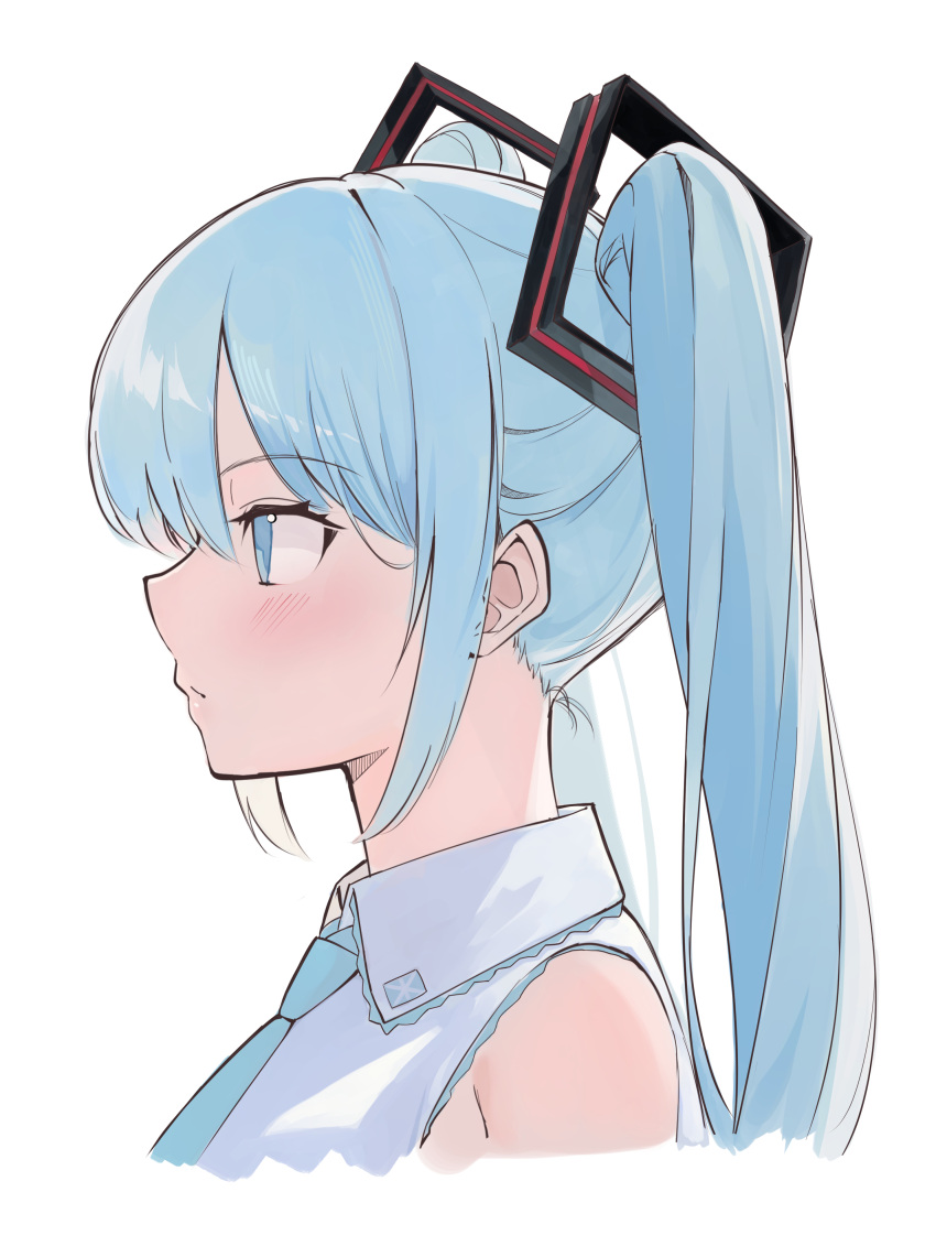 Safebooru - 1girl absurdres blue eyes blue hair blue necktie blush collared shirt from side hair ...