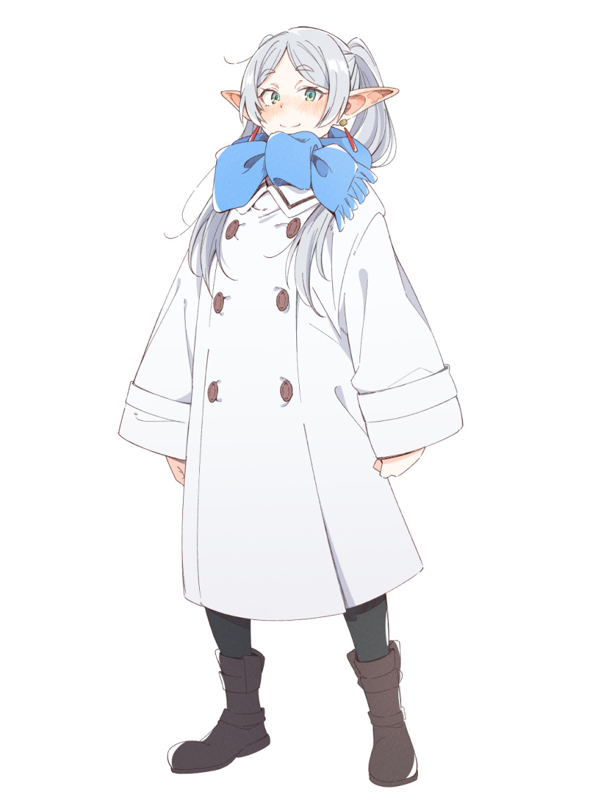 Safebooru - blue scarf boots earrings eitopondo frieren green eyes ...