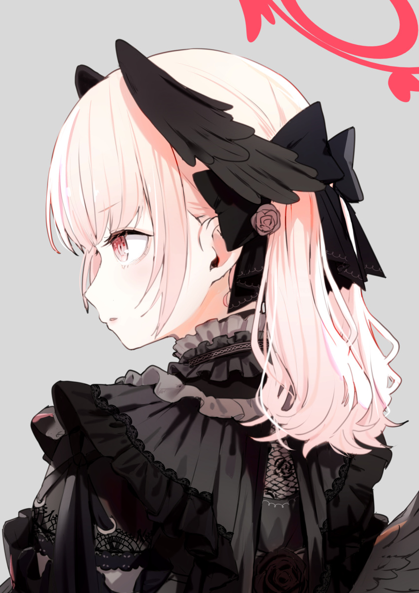 Safebooru - 1girl black bow black dress black wings blue archive bow dress from side gothic ...