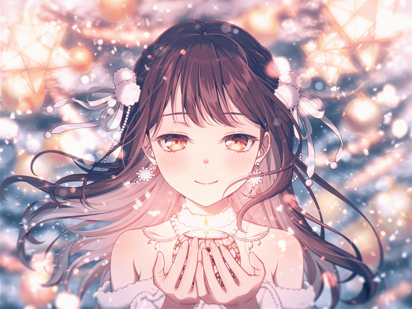 Safebooru - bang dream! black hair blush christmas dress futaba tsukushi long hair official art ...