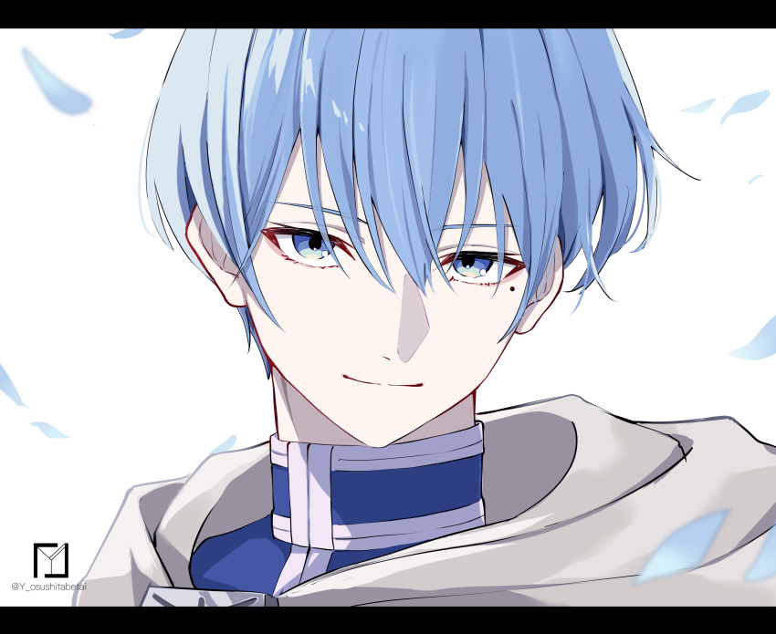 Safebooru - 1boy absurdres bishounen blue eyes blue hair cloak falling ...