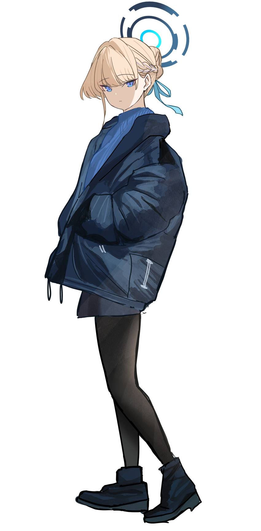 Safebooru - 1girl absurdres black pantyhose blonde hair blue archive blue eyes blue footwear ...