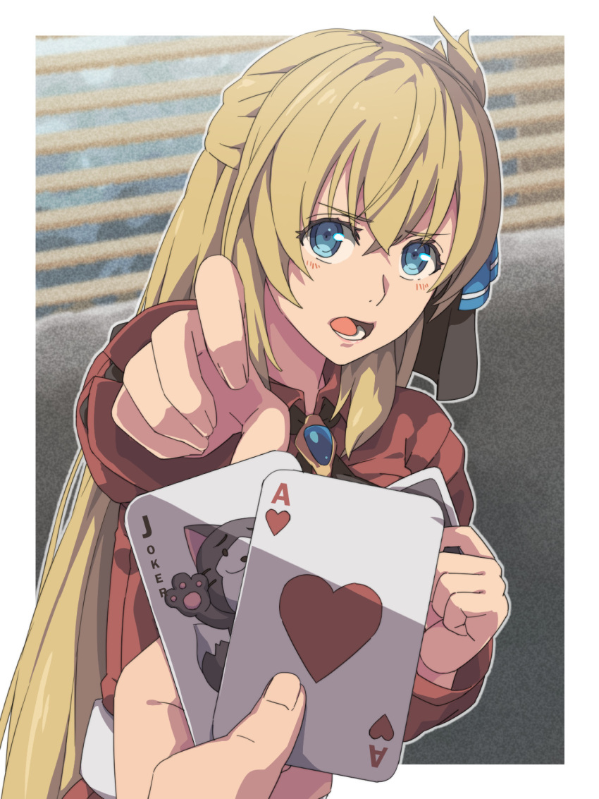 Safebooru - 1boy 1girl agnes claudel blonde hair blue eyes blurry blurry background border card ...
