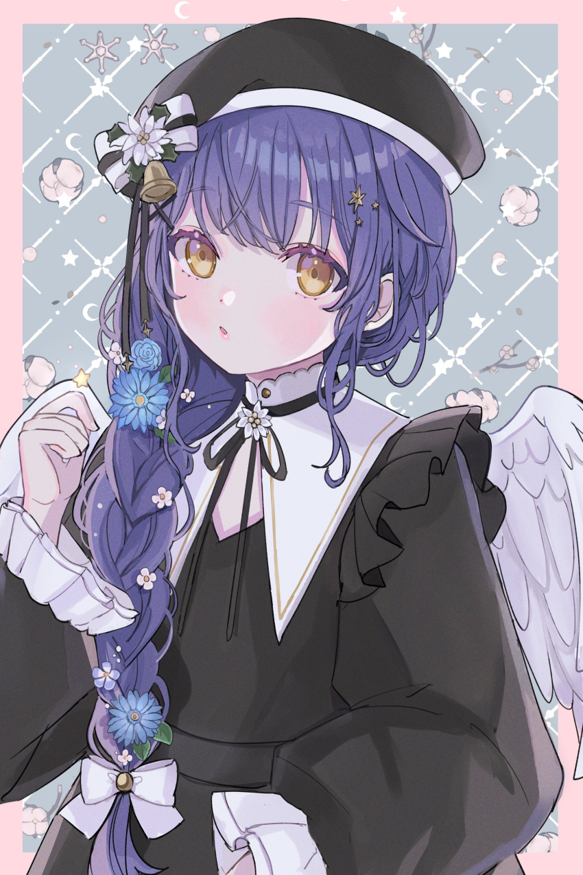 Safebooru - 1girl absurdres amamiya kokoro beret black dress black headwear blue flower blue ...