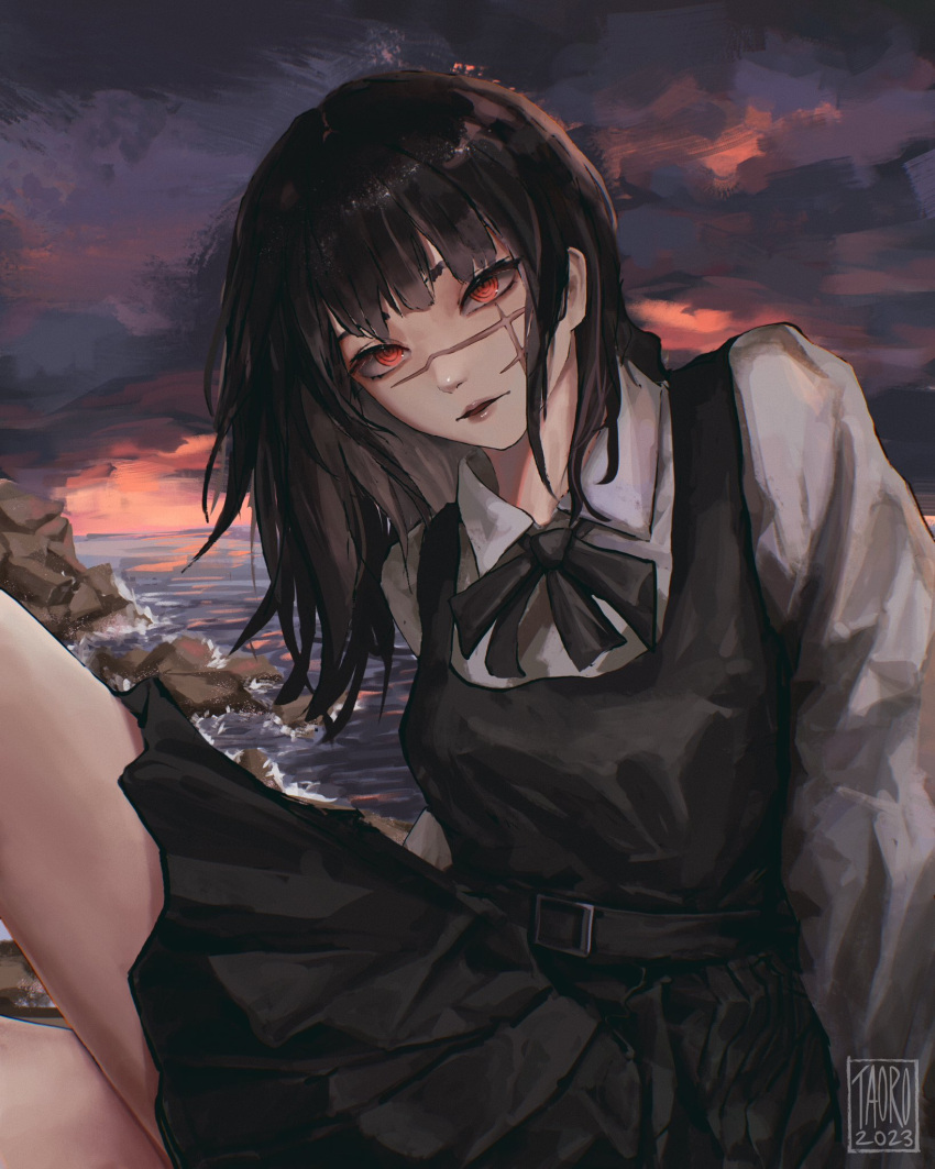 Safebooru - 1girl artist name belt black belt black dress black hair black ribbon chainsaw man ...