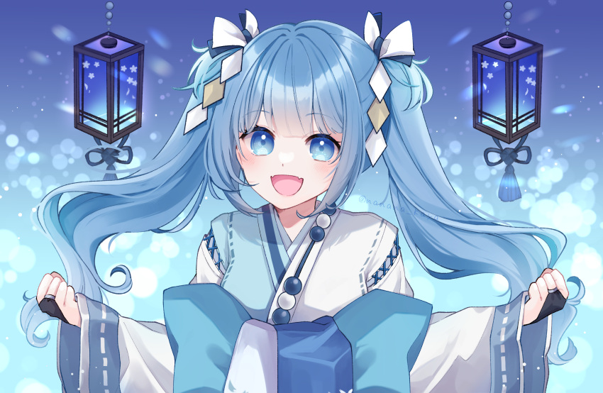 Safebooru - 1girl blue eyes blue hair blush bow bridal gauntlets ...