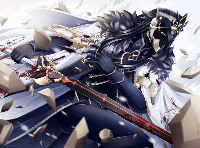 Safebooru - 1boy absurdres aiguillette black hair blood blood stain ...