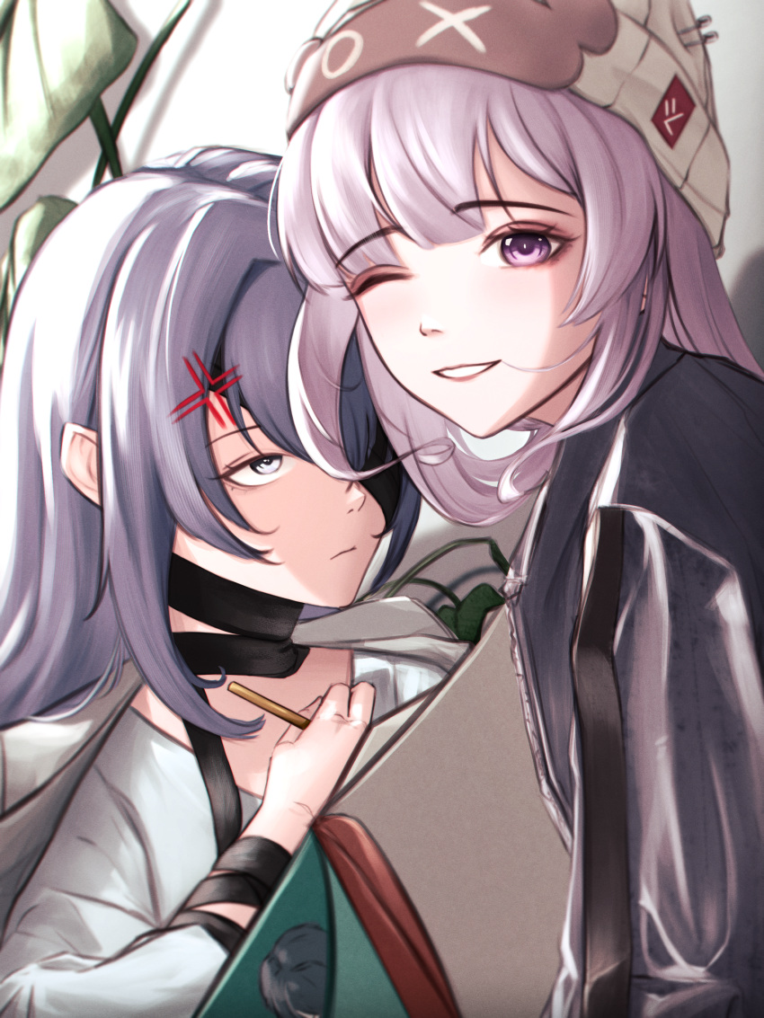 Safebooru - 2girls absurdres anger vein annoyed bandaged arm bandaged neck bandages beanie black ...