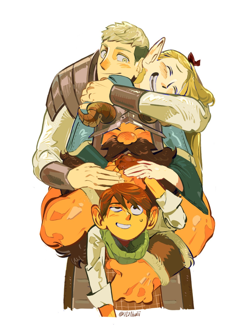 Safebooru - 0121huiii 1girl 3boys armor beard black hair blonde hair blue capelet blush brown ...