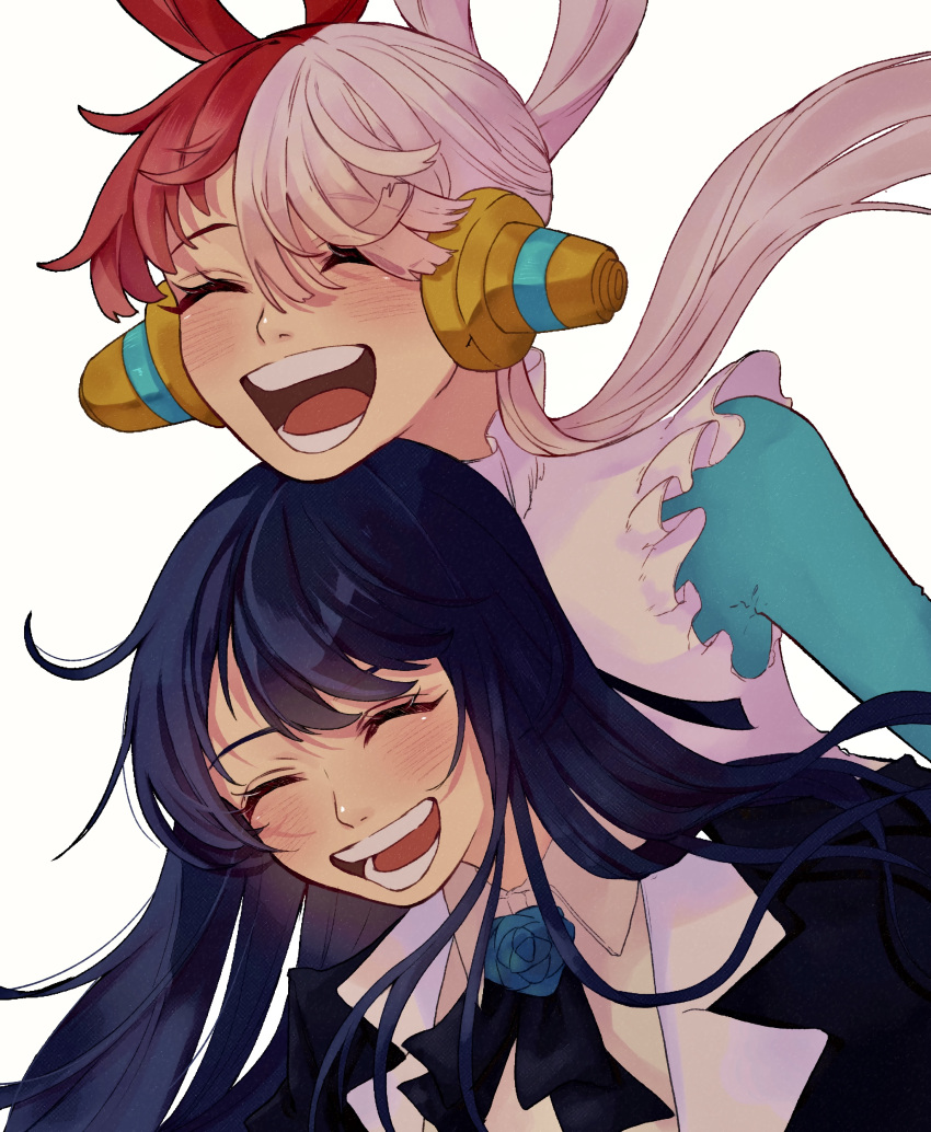 Safebooru - 2girls absurdres blue hair blush dress highres long hair ...