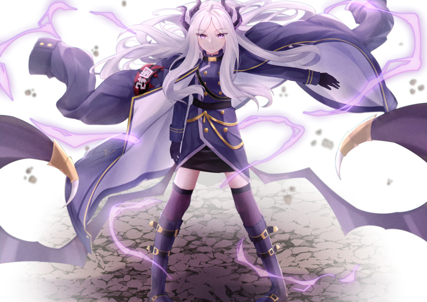 Safebooru - 1girl absurdres ahoge arm at side armband belt black coat black footwear black ...