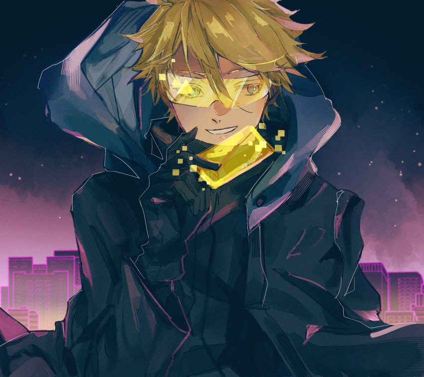 Safebooru - 1boy alternate costume black gloves black jacket blonde hair blue eyes card ...