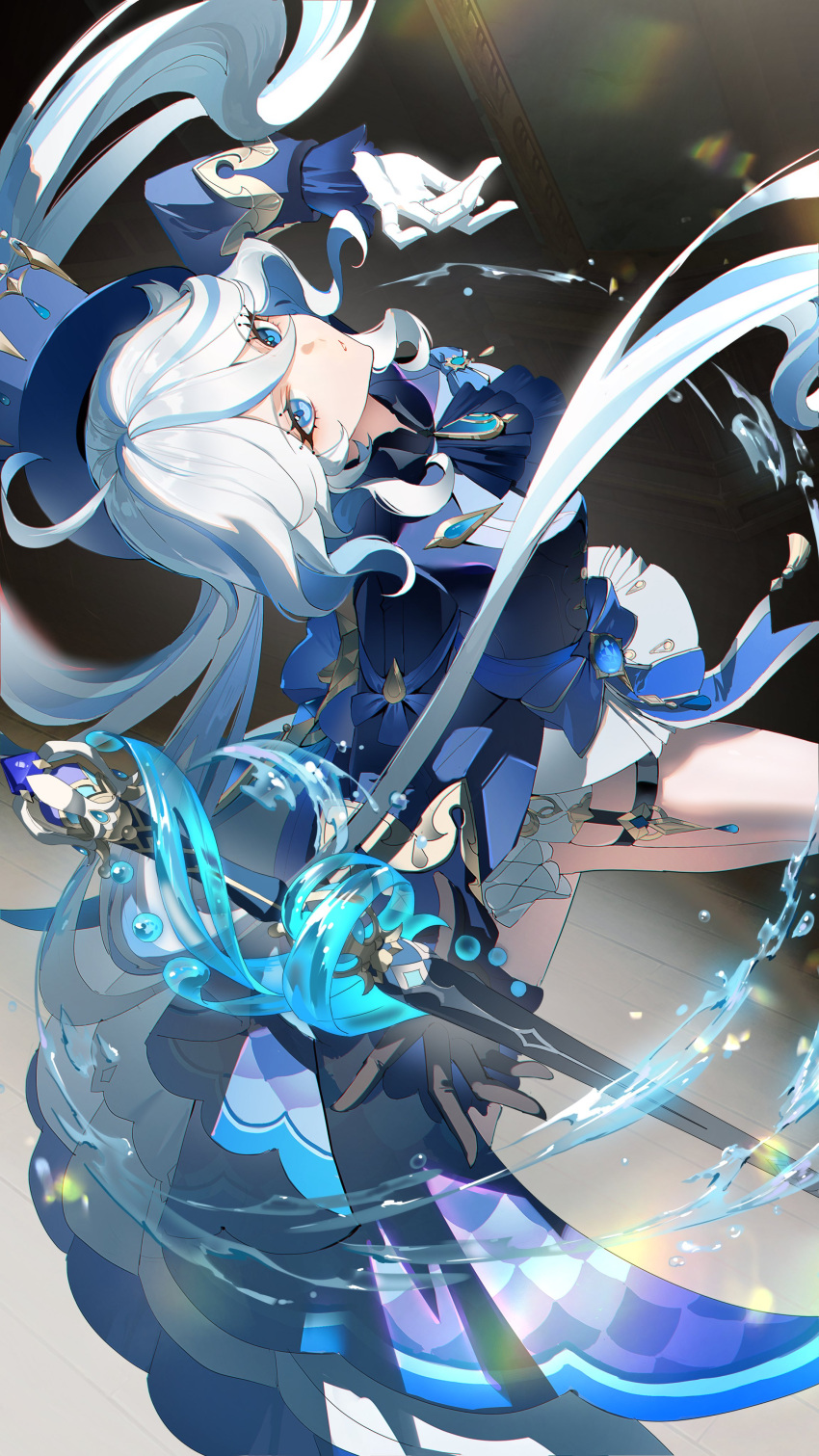 Safebooru - 1girl absurdres ahoge ascot blue ascot blue eyes blue hair blue headwear blue jacket ...