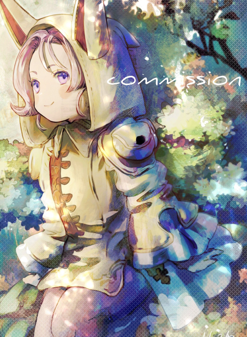 Safebooru - 1girl animal hood blue eyes brown hair cat hood closed mouth commission final ...