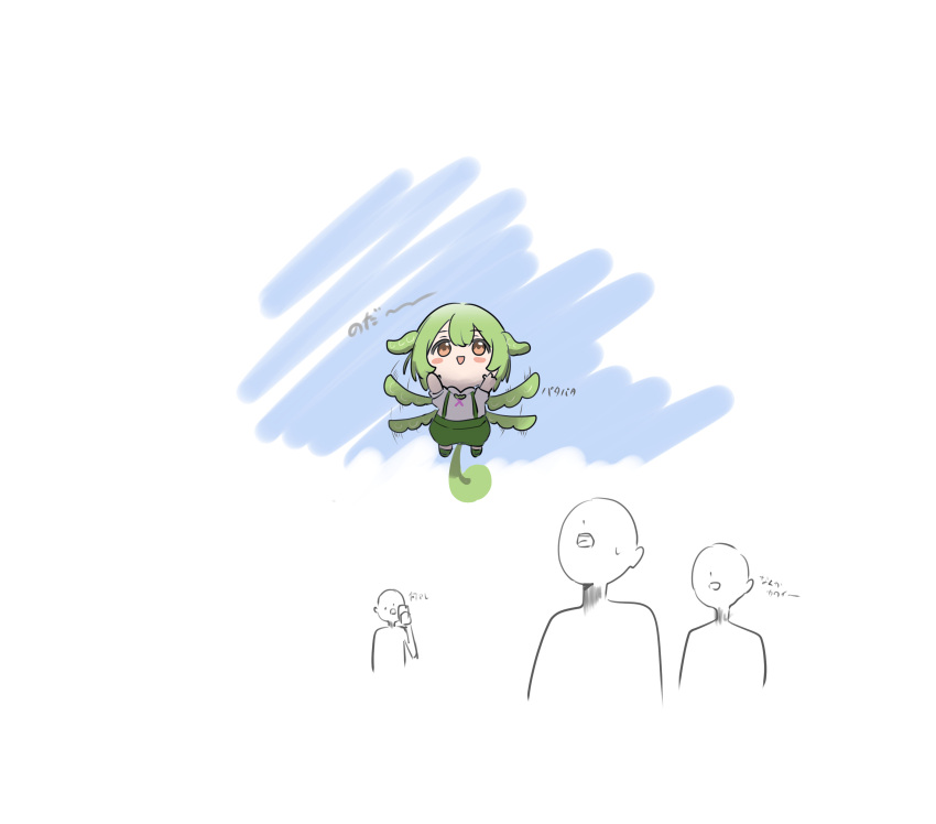 Safebooru - 1girl :d absurdres blush stickers chibi flying green hair ...