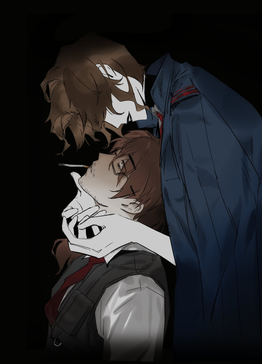 Safebooru - 1boy 1girl black pantyhose black vest brown hair cigarette ...