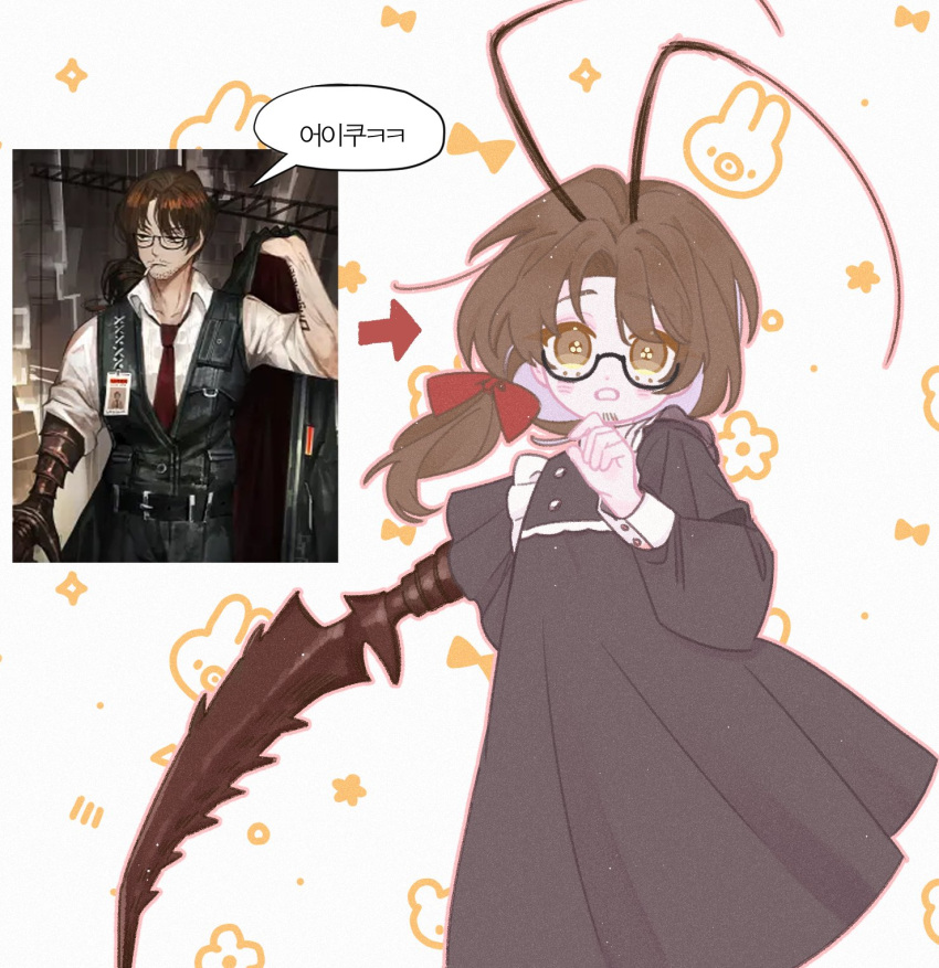 Safebooru - 1boy antennae black dress bow brown eyes brown hair ...