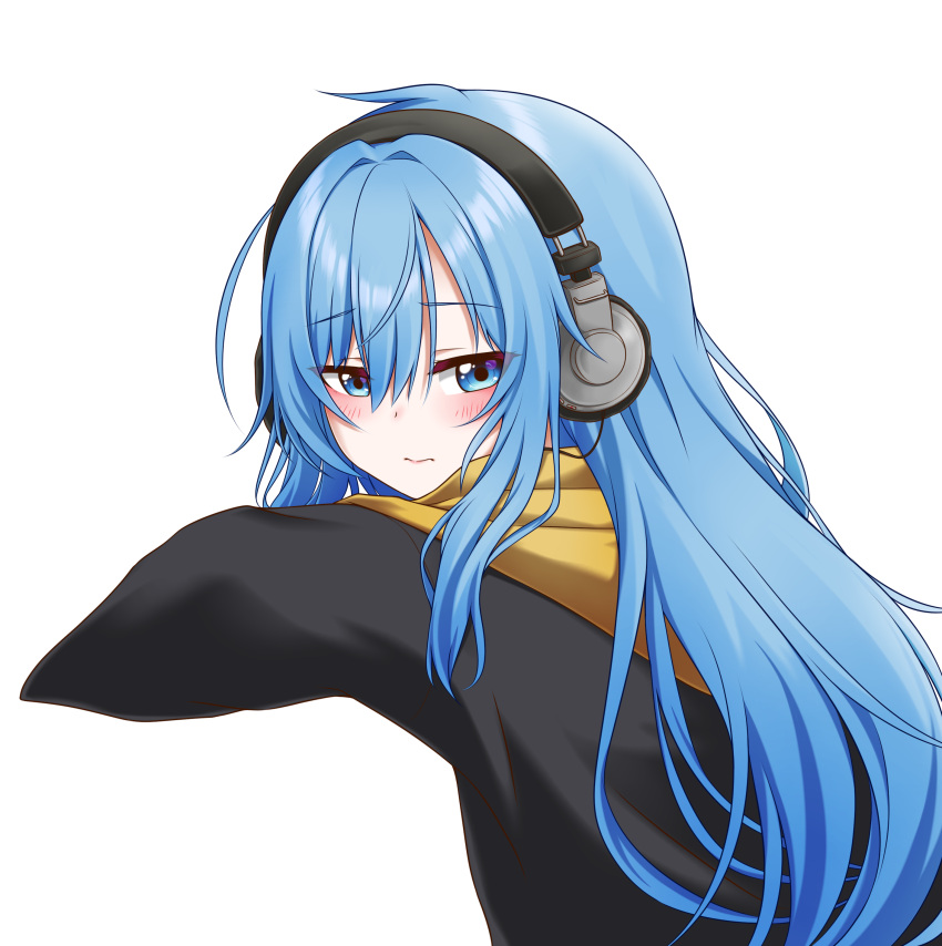 Safebooru - 1girl absurdres blue eyes blue hair closed mouth elie wayne headphones highres jan ...