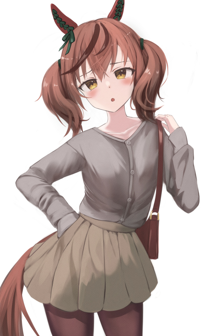 Safebooru - 1girl absurdres animal ears bag black pantyhose brown bag brown eyes brown hair ...