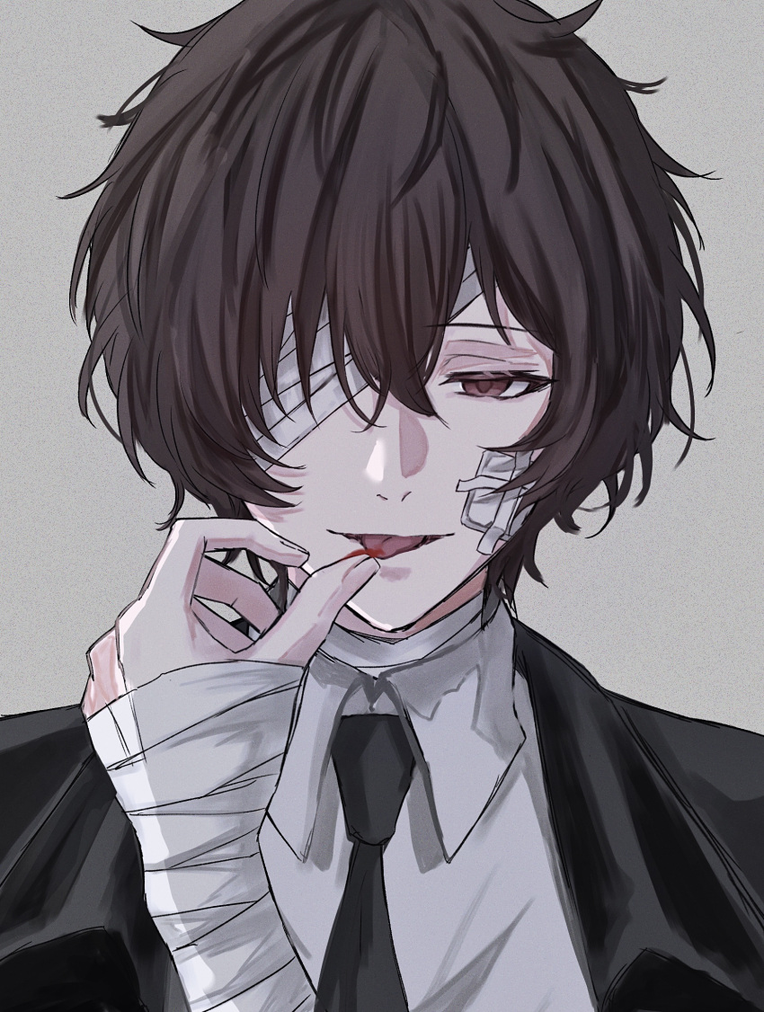 Safebooru - 1boy bandage on face bandage over one eye bandaged arm bandages black necktie bungou ...