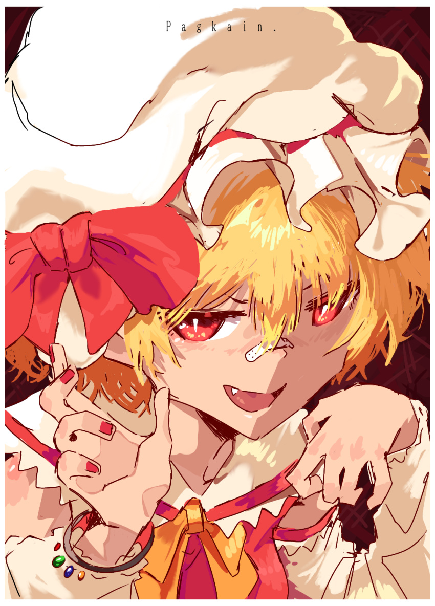 Safebooru - 1girl ascot blonde hair fang flandre scarlet frills hat hat ribbon highres medium ...