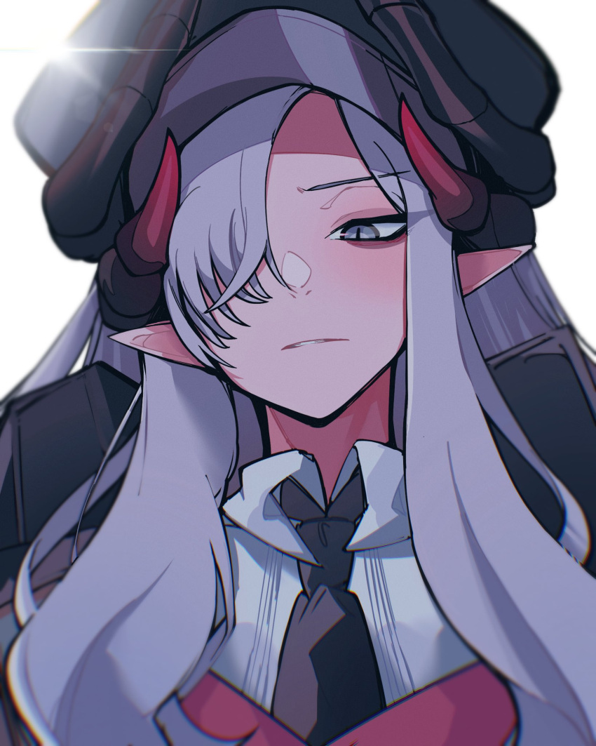 Safebooru - 1girl asymmetrical bangs black hair black headwear black horns blue archive collared ...