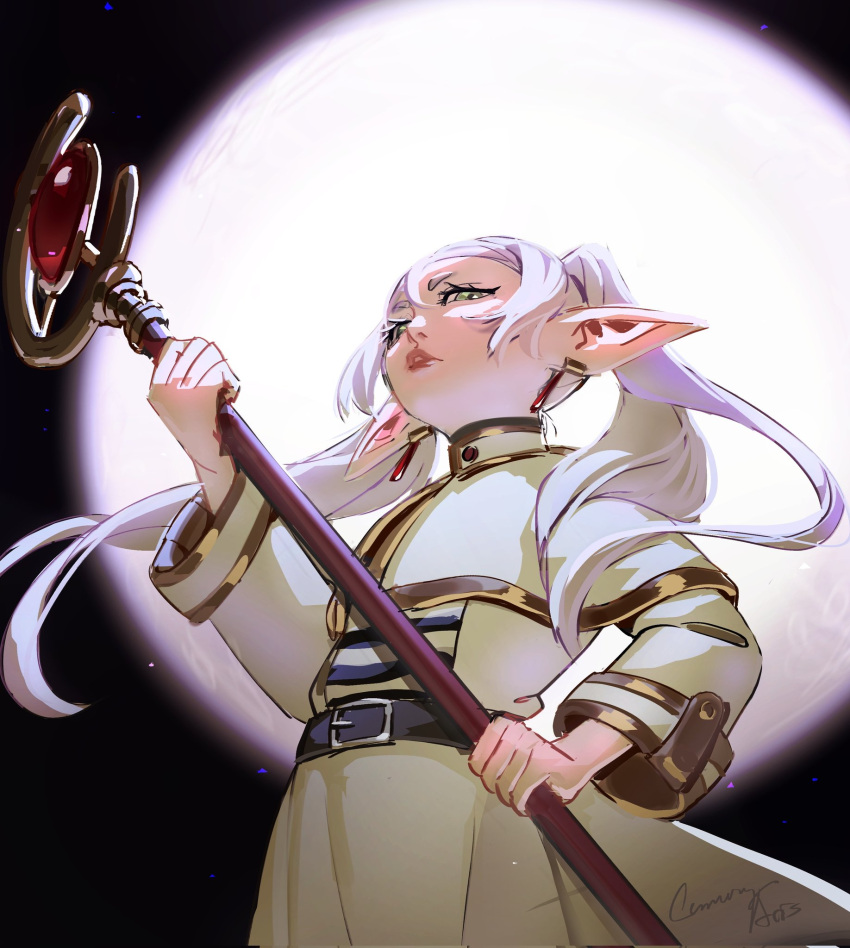 Safebooru - 1girl belt capelet cemarhy dangle earrings dress drop ...