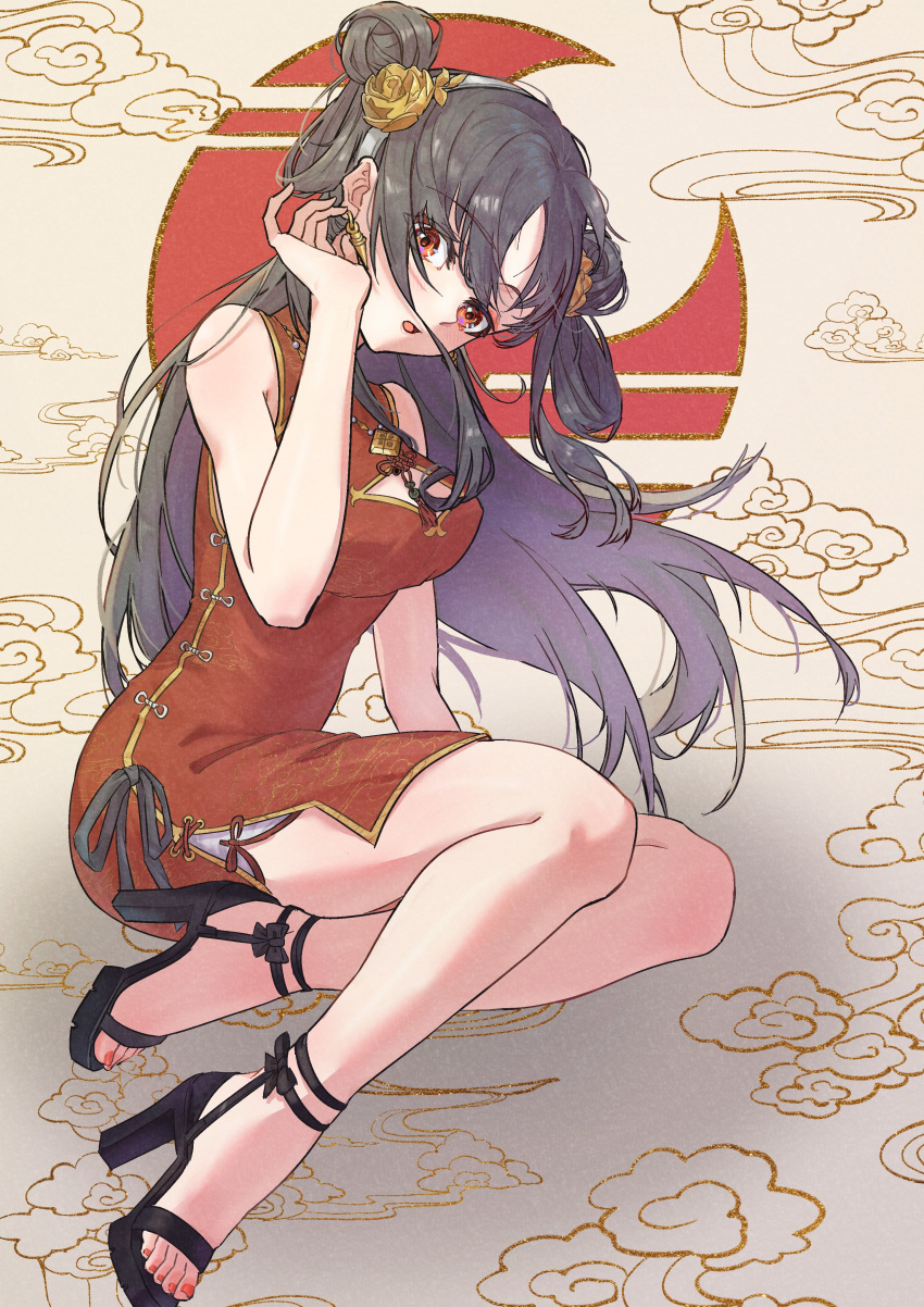 Safebooru - 1girl absurdres alternate costume black hair china dress chinese clothes clip studio ...