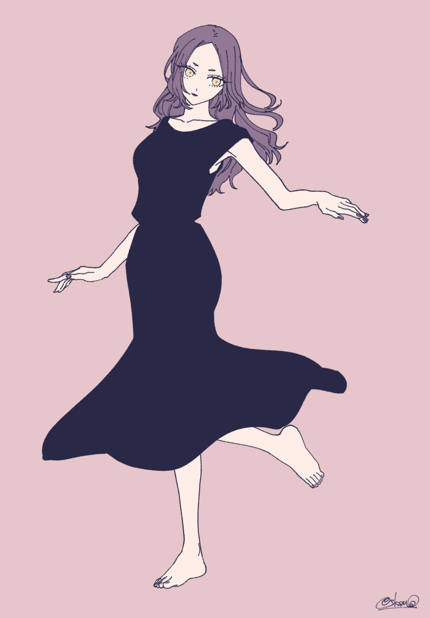 Safebooru 1girl Barefoot Black Dress Breasts Collarbone Commentary 9784