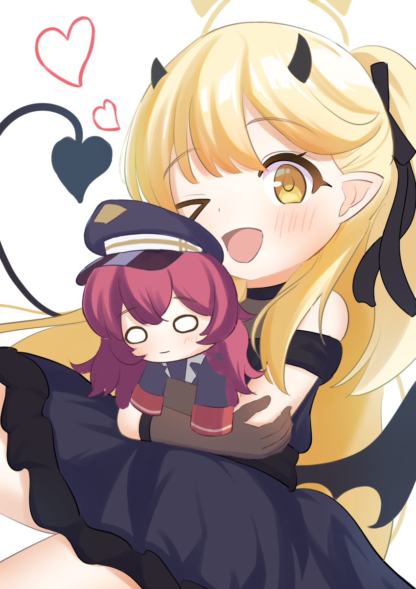 Safebooru - > o 1girl ;d absurdres black dress black gloves black horns ...