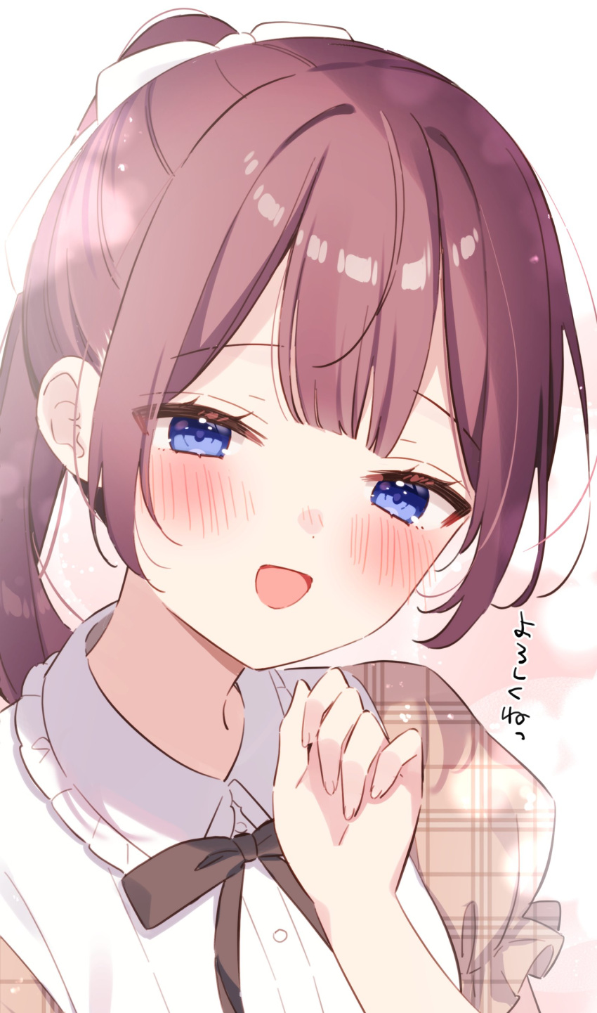 Safebooru - 1girl absurdres apron black ribbon blue eyes blush head tilt highres looking at ...