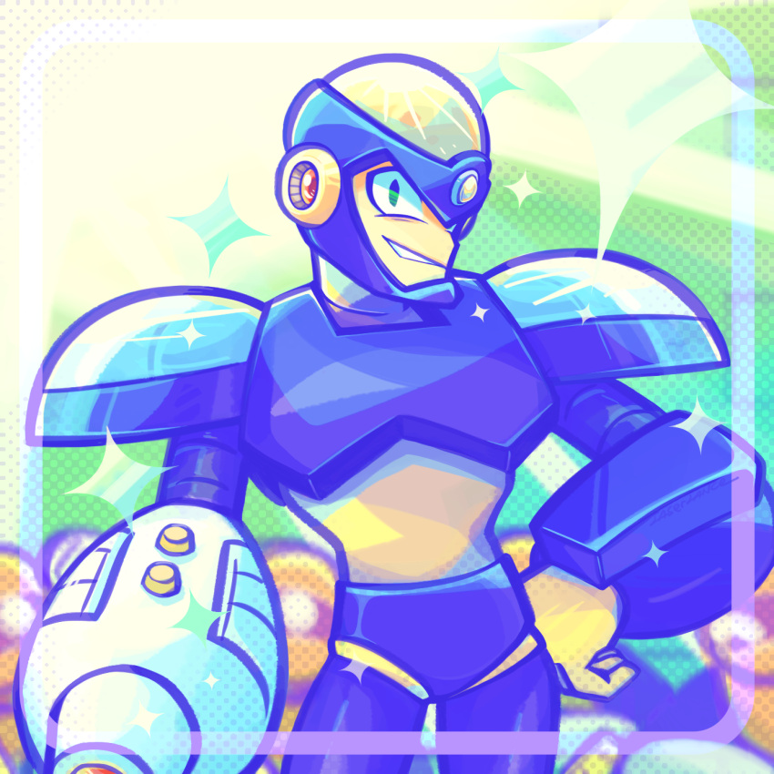 Safebooru - 1boy flash man green eyes grin highres humanoid robot laser ...