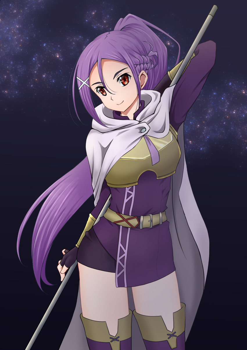 Safebooru - 1girl absurdres arm up arms behind head belt cloak ...