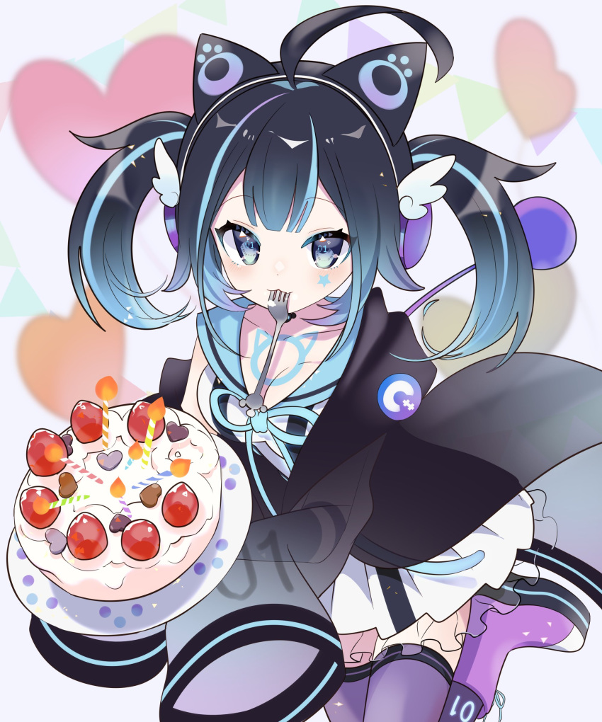 Safebooru - 1girl absurdres animal ears black hair blue eyes blue hair cat ears cyan nyan ...