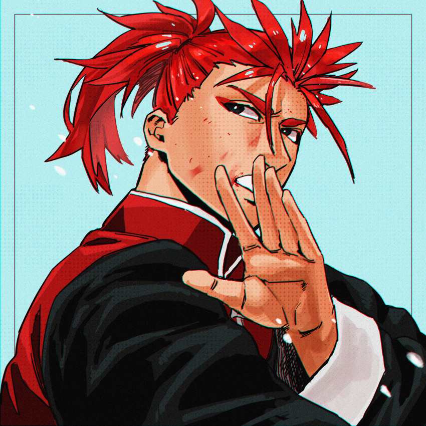 Safebooru - 1boy absurdres black eyes blood blood on face blue background chinese clothes ...