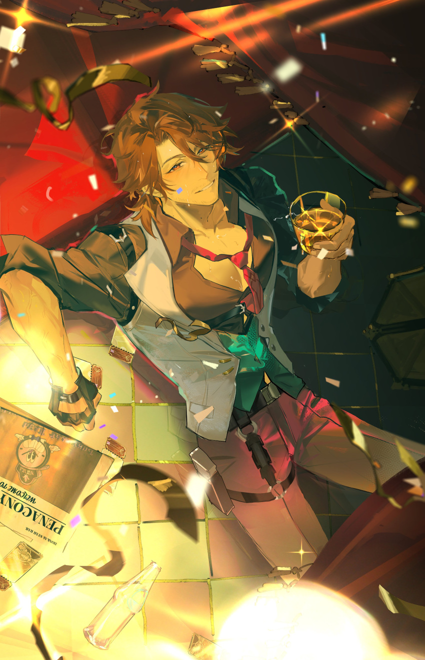 Safebooru - absurdres aojizesi beard stubble black gloves black shirt brown hair facial hair ...