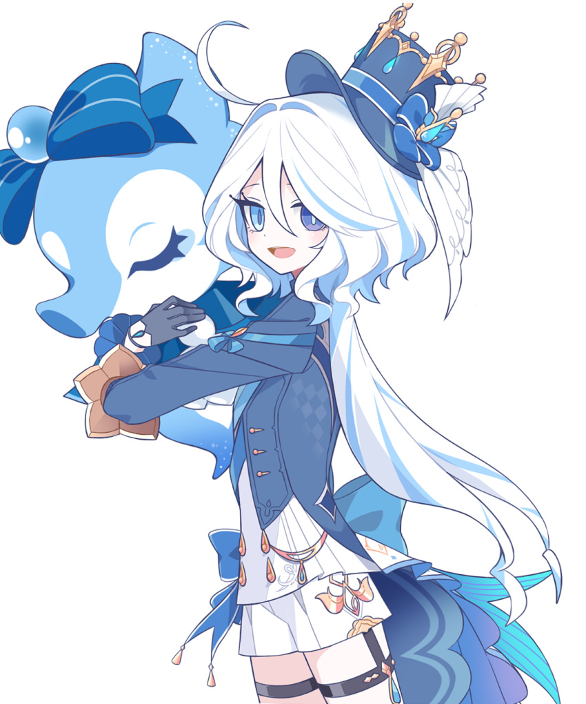 Safebooru - 1girl ahoge animal hug artist name ascot blue ascot blue eyes blue headwear blue ...