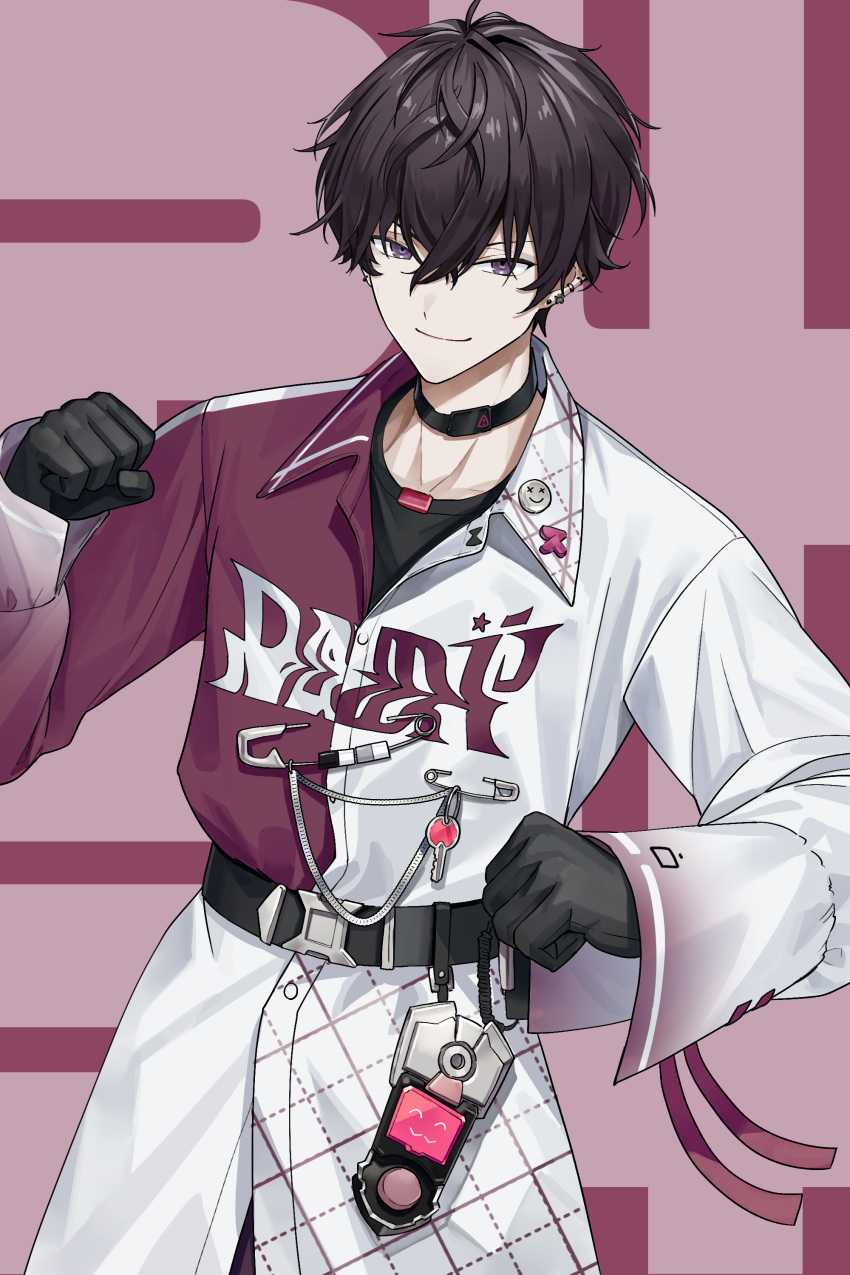 Safebooru - 1boy absurdres belt black belt black choker black gloves black hair black shirt ...